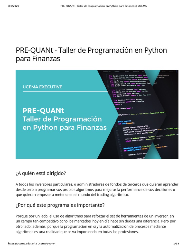 PRE-QUANt - Taller de Programación en Python para Finanzas - UCEMA | PDF | Informática ...