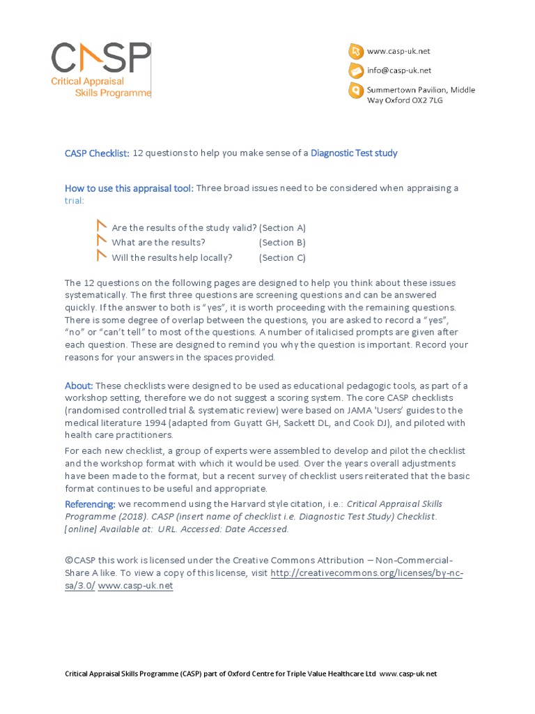 CASP Diagnostic Checklist 2018 Fillable Form | PDF | Medicine ...
