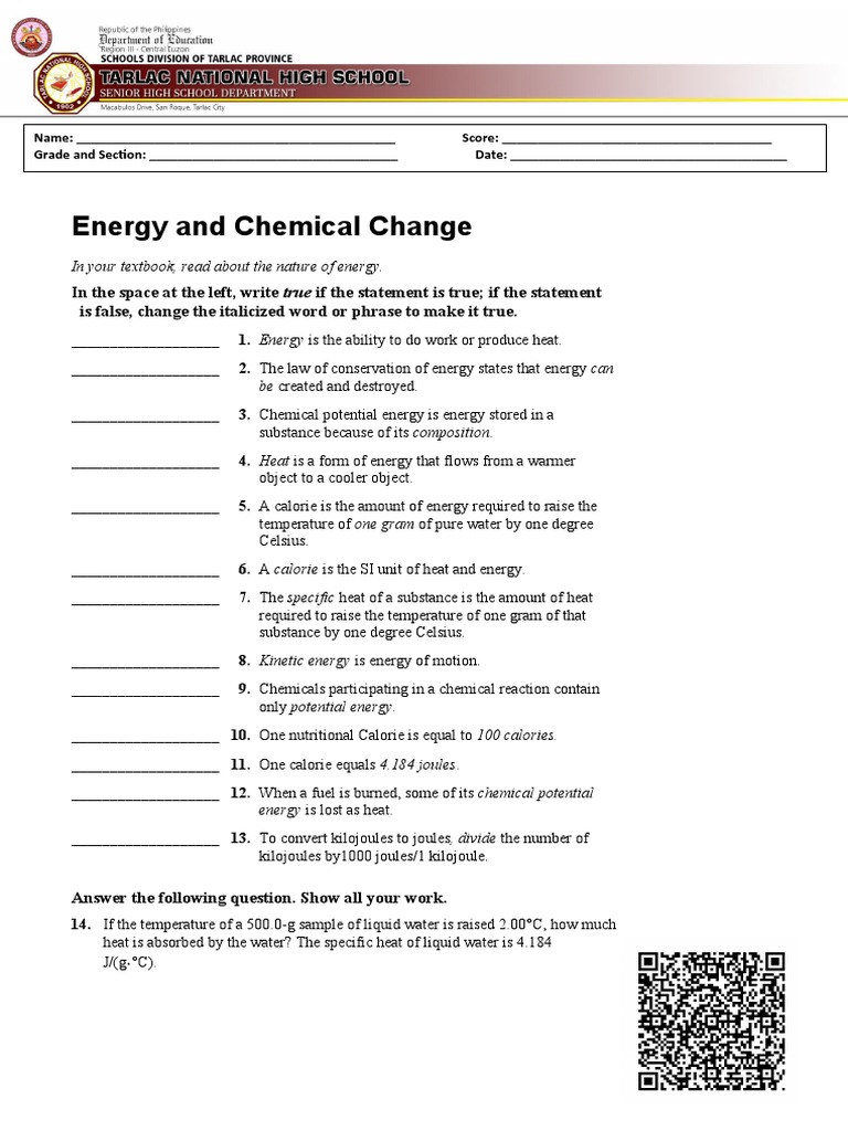 Energy Changes Worksheet | PDF