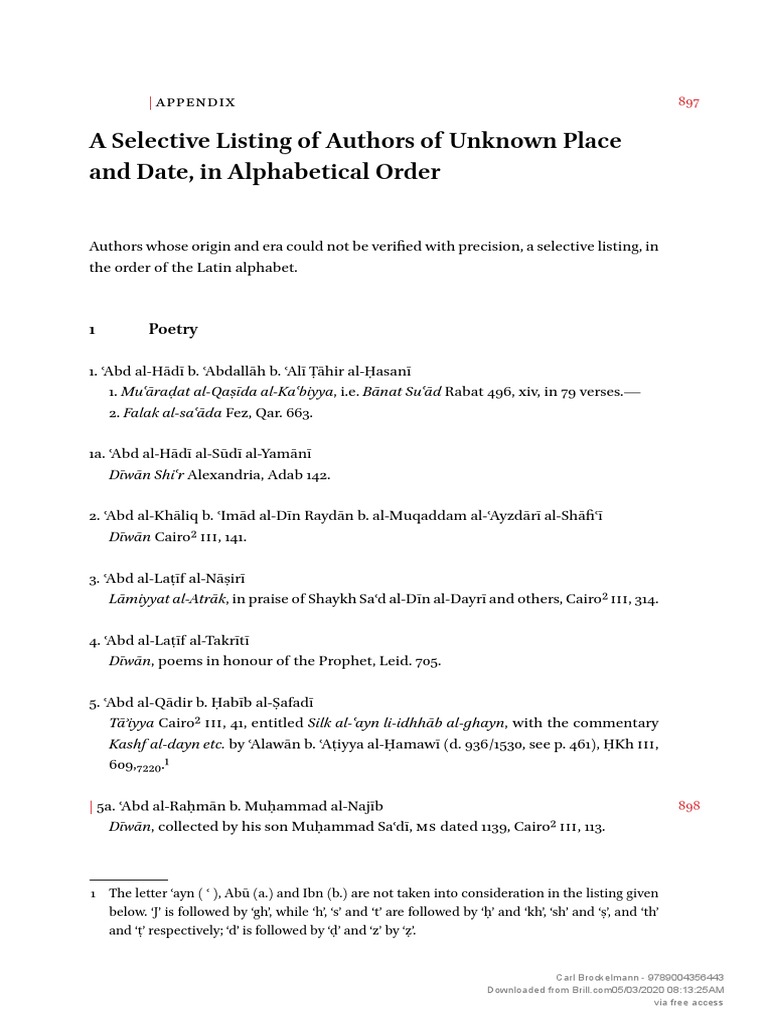 A Selective Listing of Authors of Unknown Place and Date, in ...