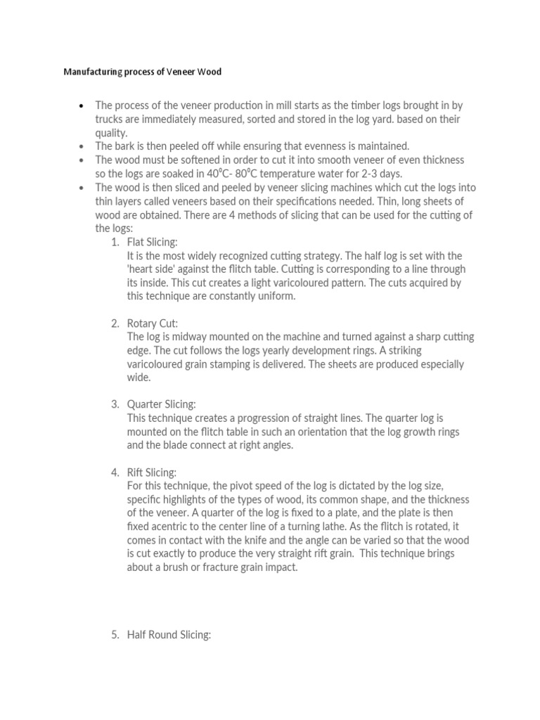 Manufacturing Process of Veneer Wood | PDF | Wood Veneer | Lumber