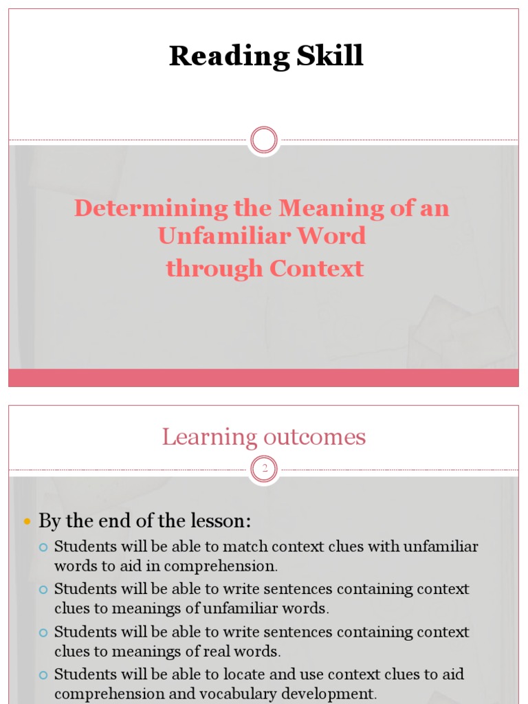 Determining The Meaning of An Unfamiliar Word Through Context | PDF ...