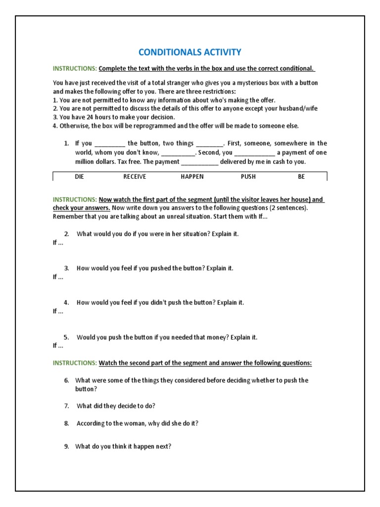 Conditionals Activity 0405 | PDF