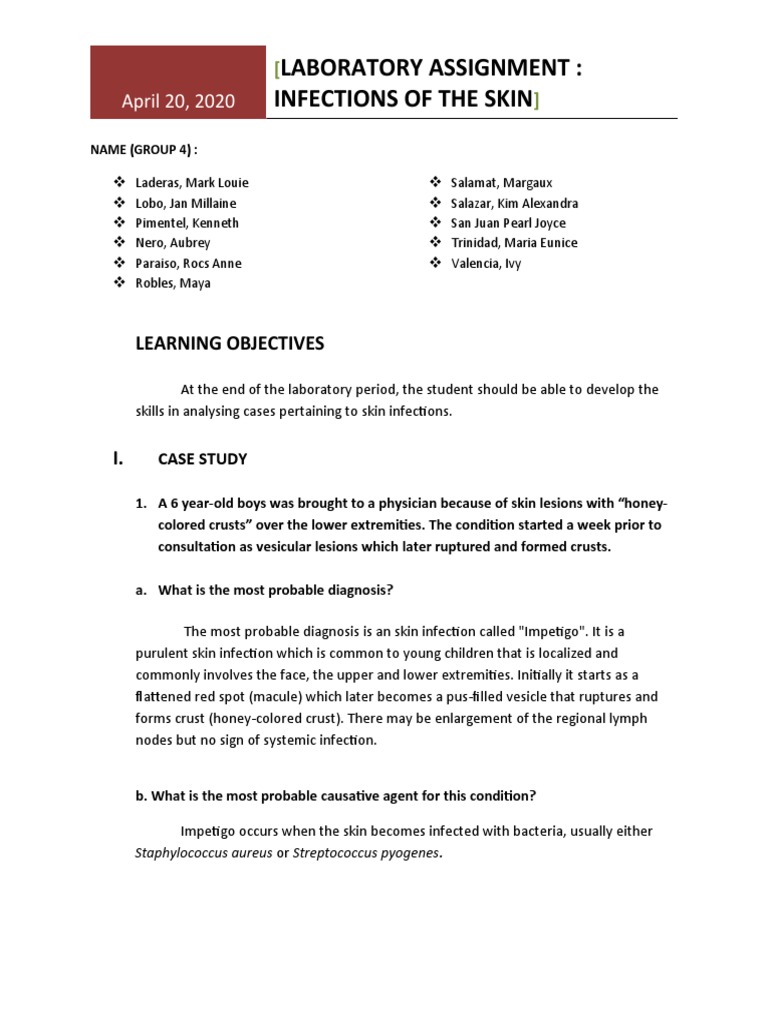 Skin Infection Lab Report | PDF | Streptococcus | Staphylococcus