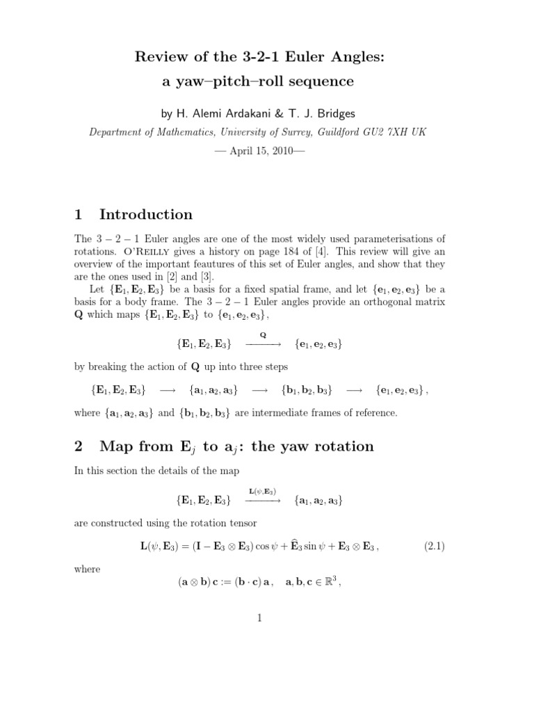 3 2 1 Eulerangles | PDF | Sine | Rotation