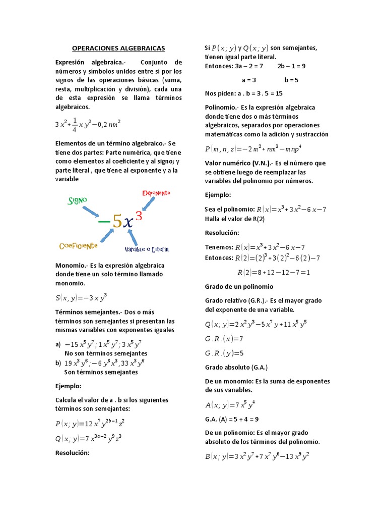 Operaciones Algebraicas. Conceptos | PDF | Ciencia computacional ...
