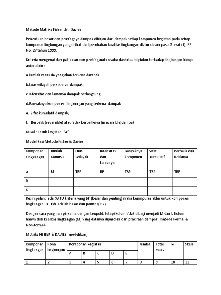 Metode Matriks Fisher & Davies dalam Amdal | PDF | Sains & Matematika ...