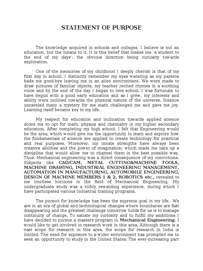 Sop Mechanical Engineering | PDF | Engineering | Mechanical Engineering