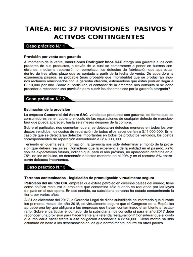 Tarea Nic 37 Provisiones Pasivos y Activos Contingentes | PDF