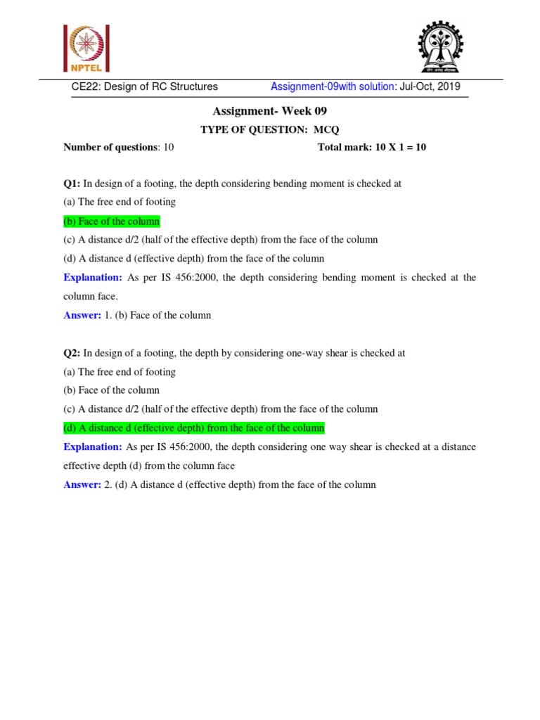 ASSIGNMENT 09 WITH SOLUTION - Final | PDF | Column | Building Engineering