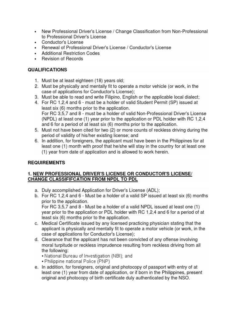 Qualifications: Requirements | PDF | Driver's License | Test (Assessment)
