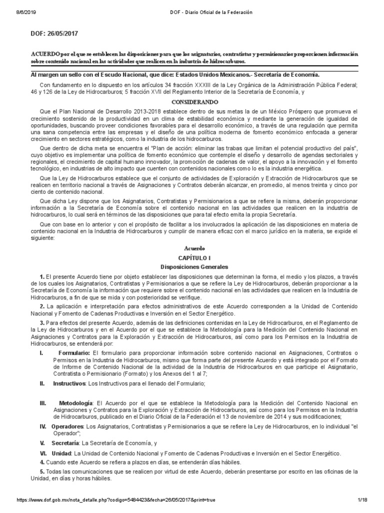 DOF - Contenido Nacional PDF | PDF | México | Archivo de computadora