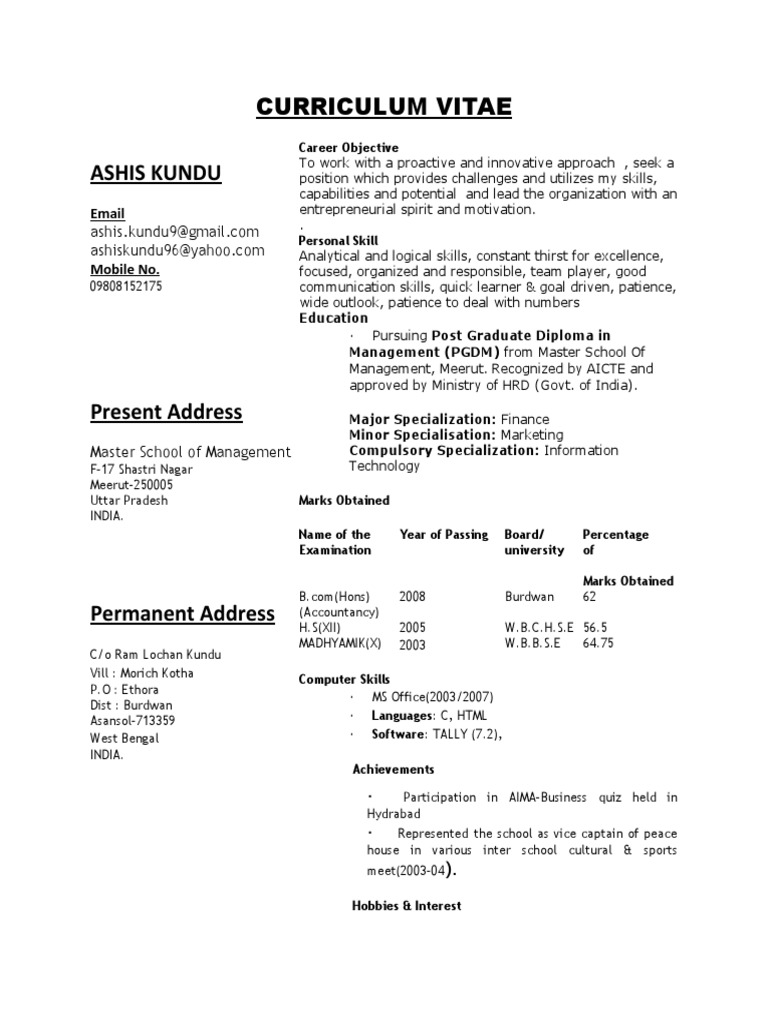 Ashis Kundu CV | PDF | Behavior Modification | Cognition