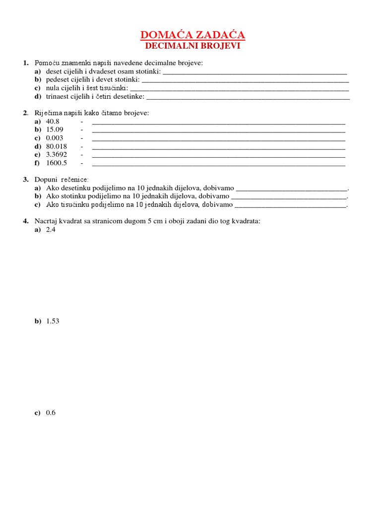 DECIMALNI BROJEVI - Domaca Zadaca | PDF