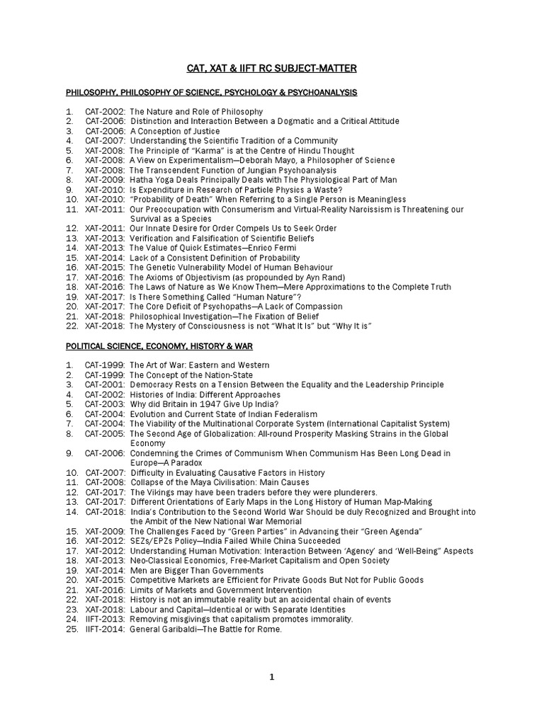 CAT, XAT & IIFT Exam Topics Overview | PDF | Philosophy Of Science ...