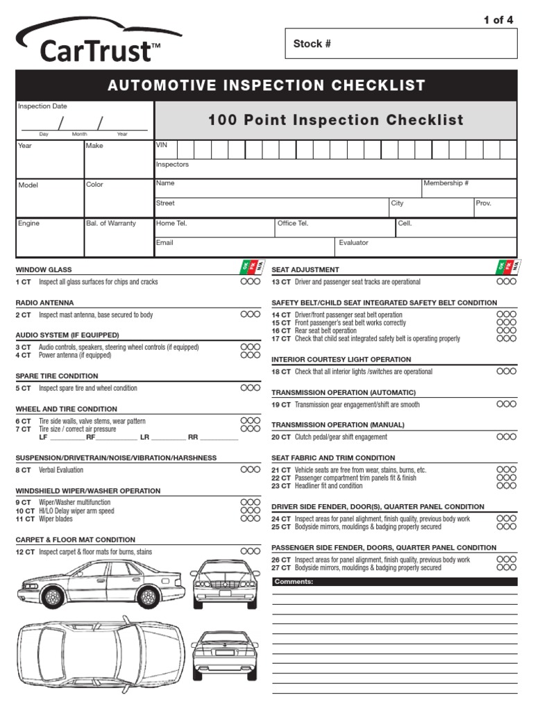 100 PT Car Checklist | PDF | Transmission (Mechanics) | Trunk (Car)
