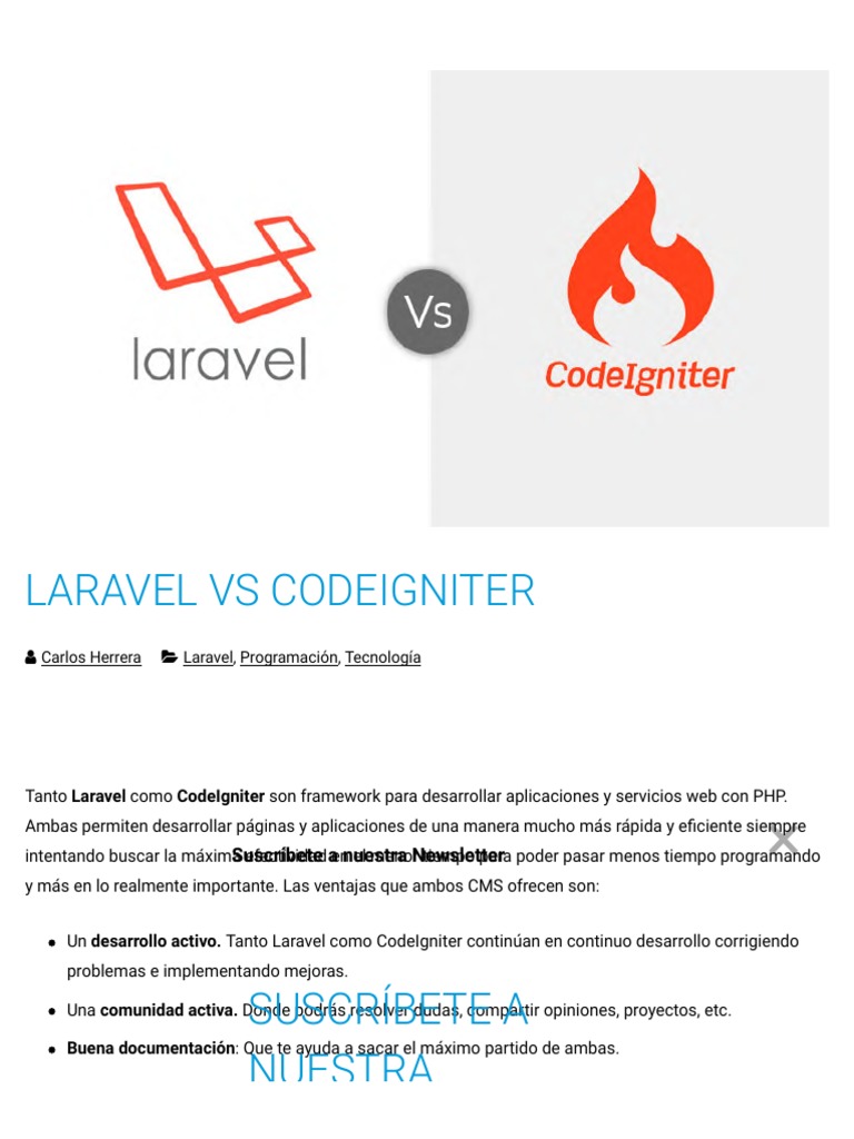 Laravel Vs CodeIgniter - Carlos Herrera PDF | PDF | Informática | Software