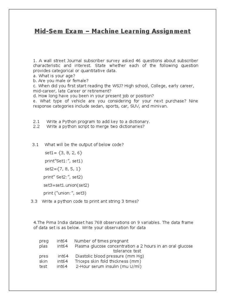 Mid-Sem Exam - Machine Learning Assignment | PDF | Machine Learning