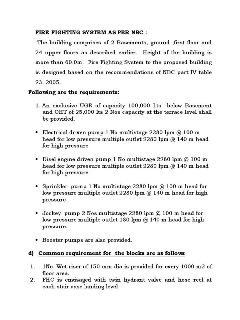 Fire Fighting System As Per NBC | PDF | Fire Sprinkler System | Stairs