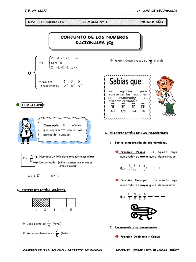 Conjunto de Los Números Racionales - 1° | PDF | Fracción (Matemáticas ...