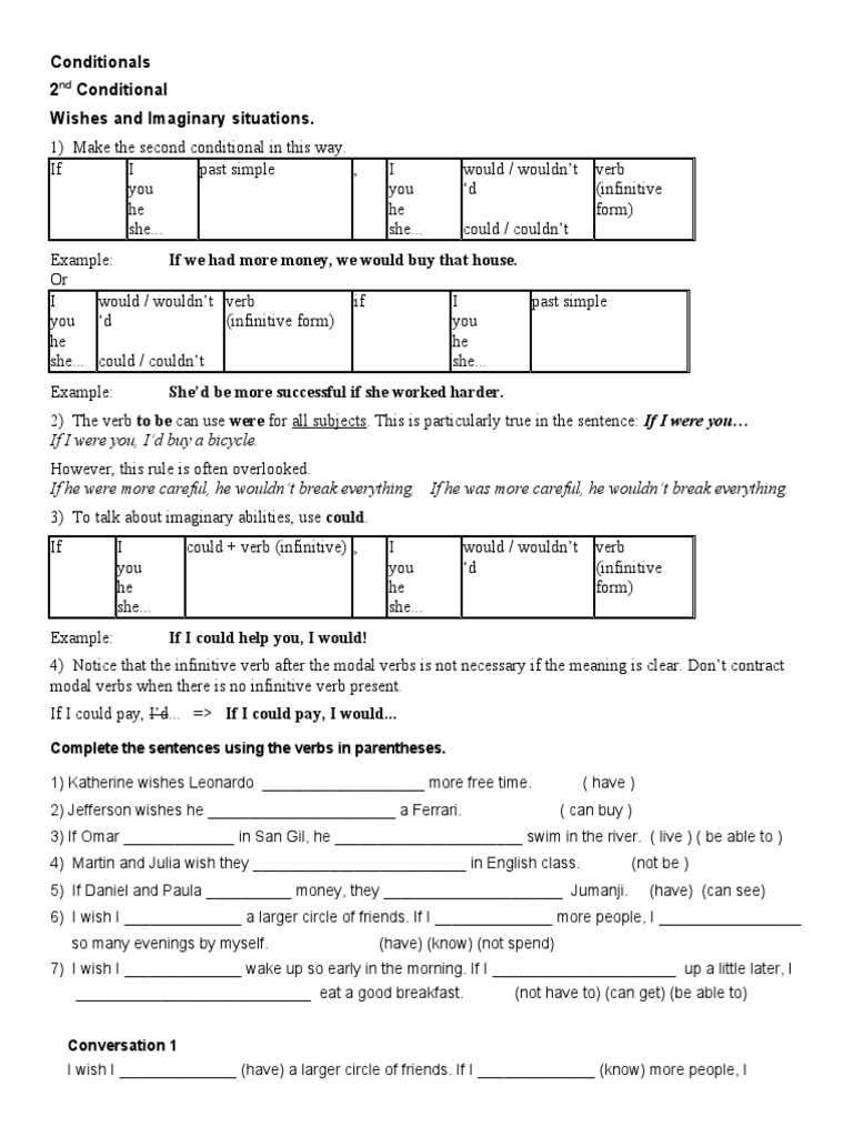 Conditionals 2 Conditional Wishes and Imaginary Situations | PDF | Verb ...