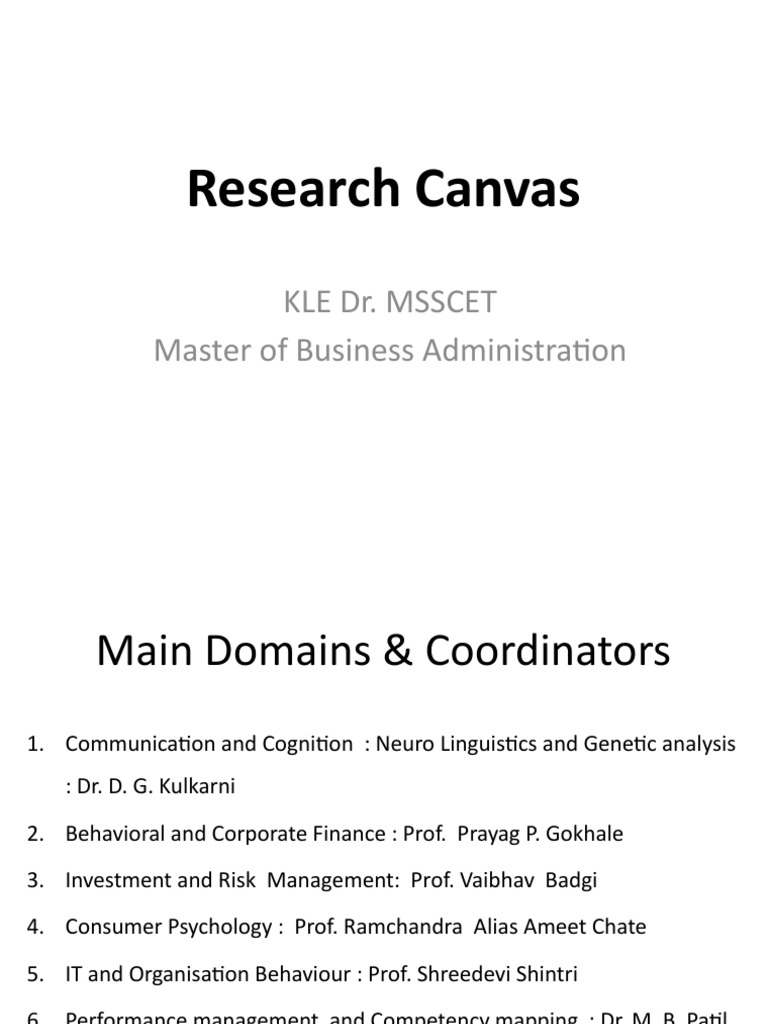 Research Canvas: Kle Dr. Msscet Master of Business Administration | PDF ...