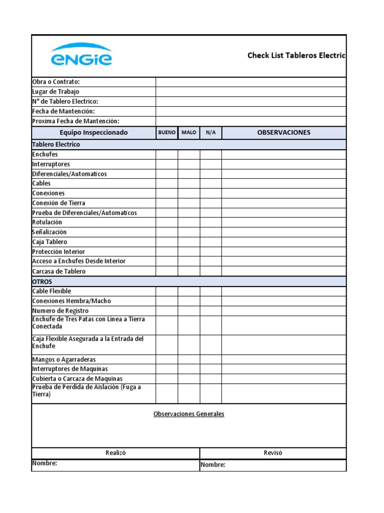 Check List Tableros Electricos Pdf