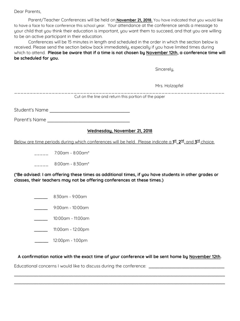 Parent Teacher Conferences Letter | PDF | Classroom | Teachers
