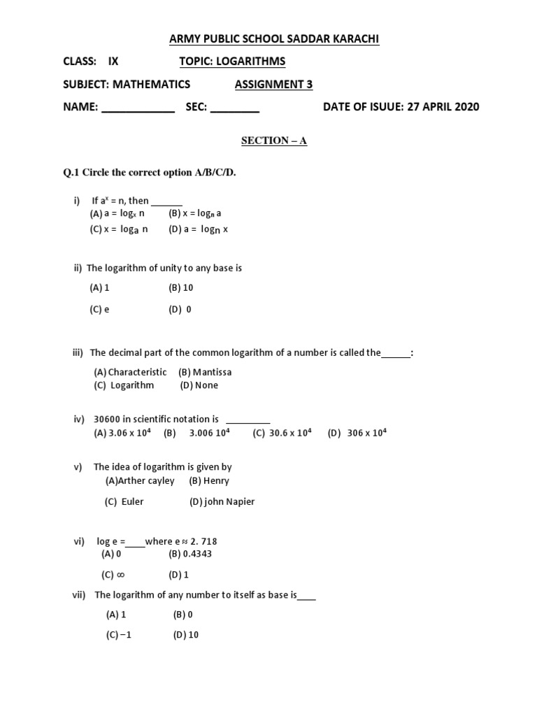 Mathematics Worksheet 3 | PDF | Logarithm | Special Functions