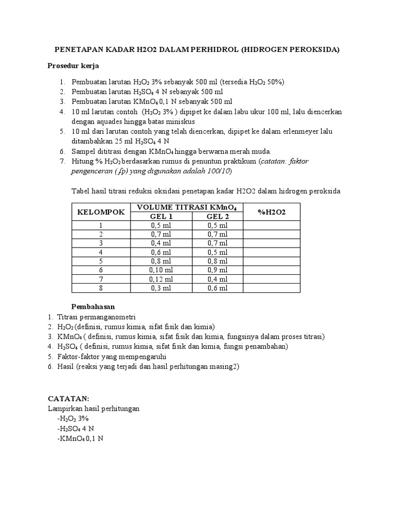 Penetapan Kadar H2o2 Dalam Perhidrol | PDF
