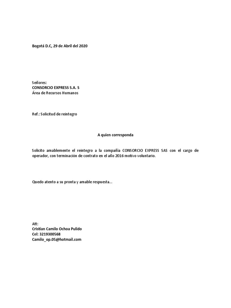 Carta de Reintegro | PDF