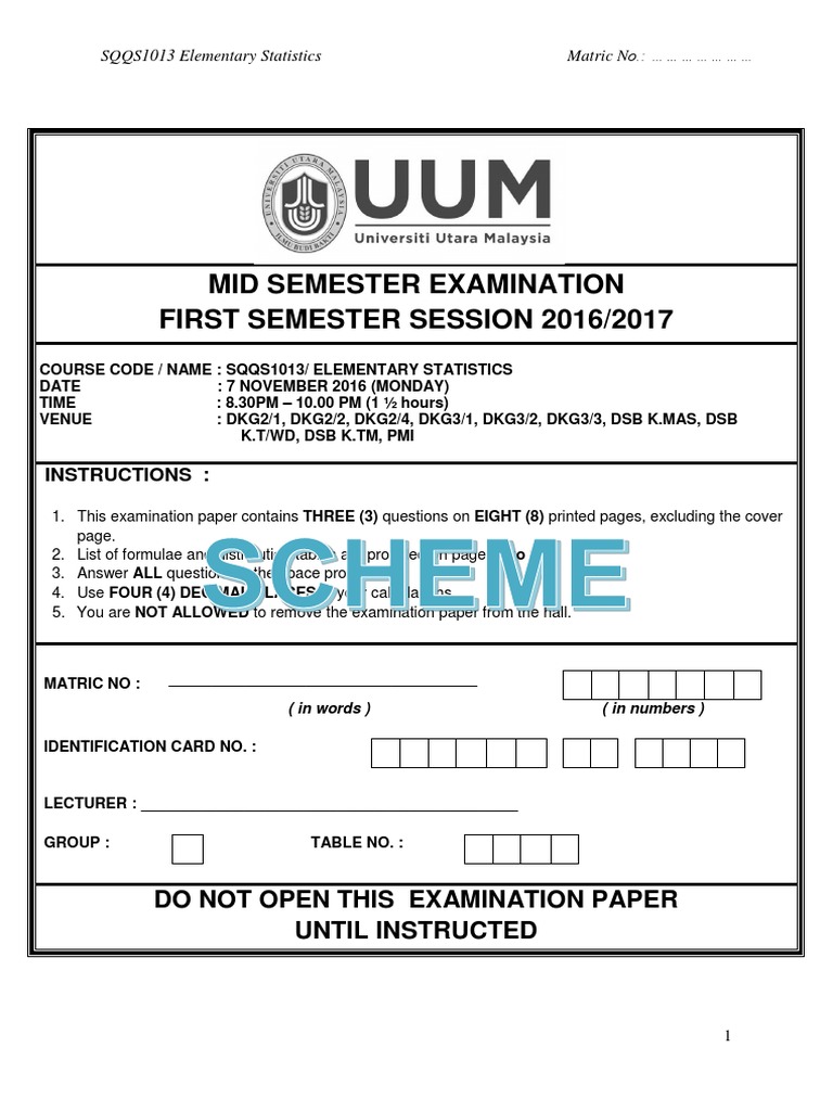 Scheme MIDSEM 2016-2017 PDF | PDF | Level Of Measurement | Mode (Statistics)