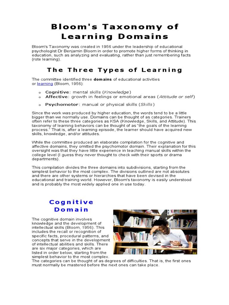 Bloom's Taxonomy of Learning Domains | Download Free PDF | Value (Ethics) | Perception