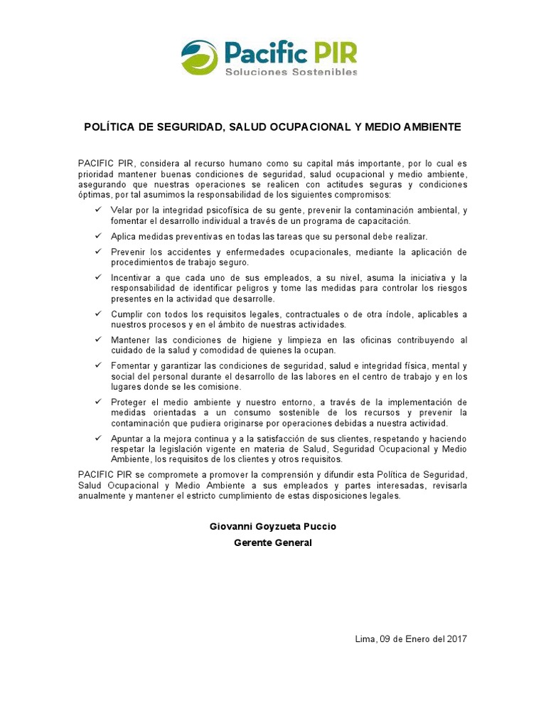 Politica HSE | PDF | Seguridad y salud ocupacional | Business