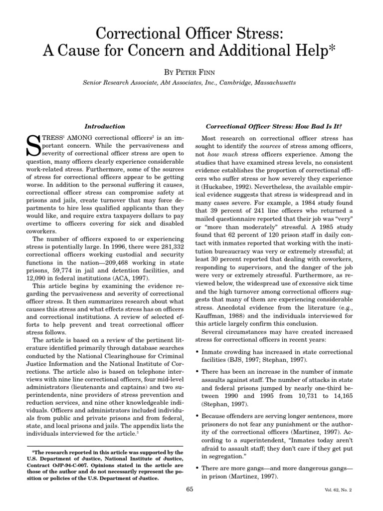 Correctional Officer Stress: A Cause For Concern and Additional Help ...