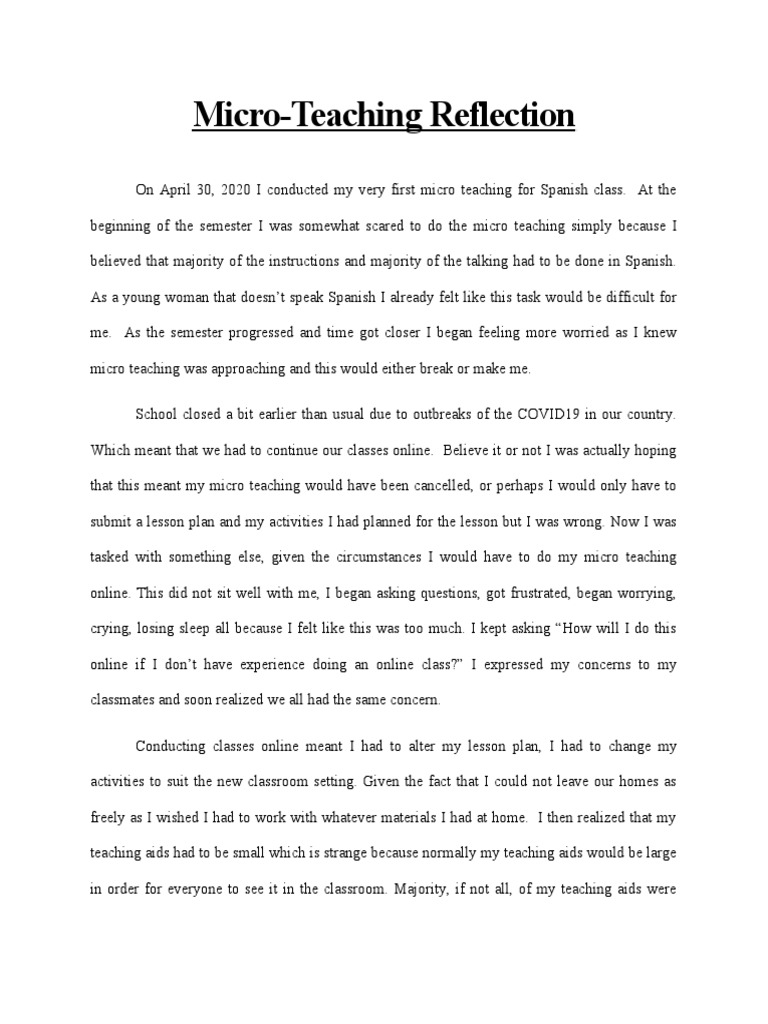 Micro Teaching Reflection Denisha Dawson | PDF | Classroom | Teachers