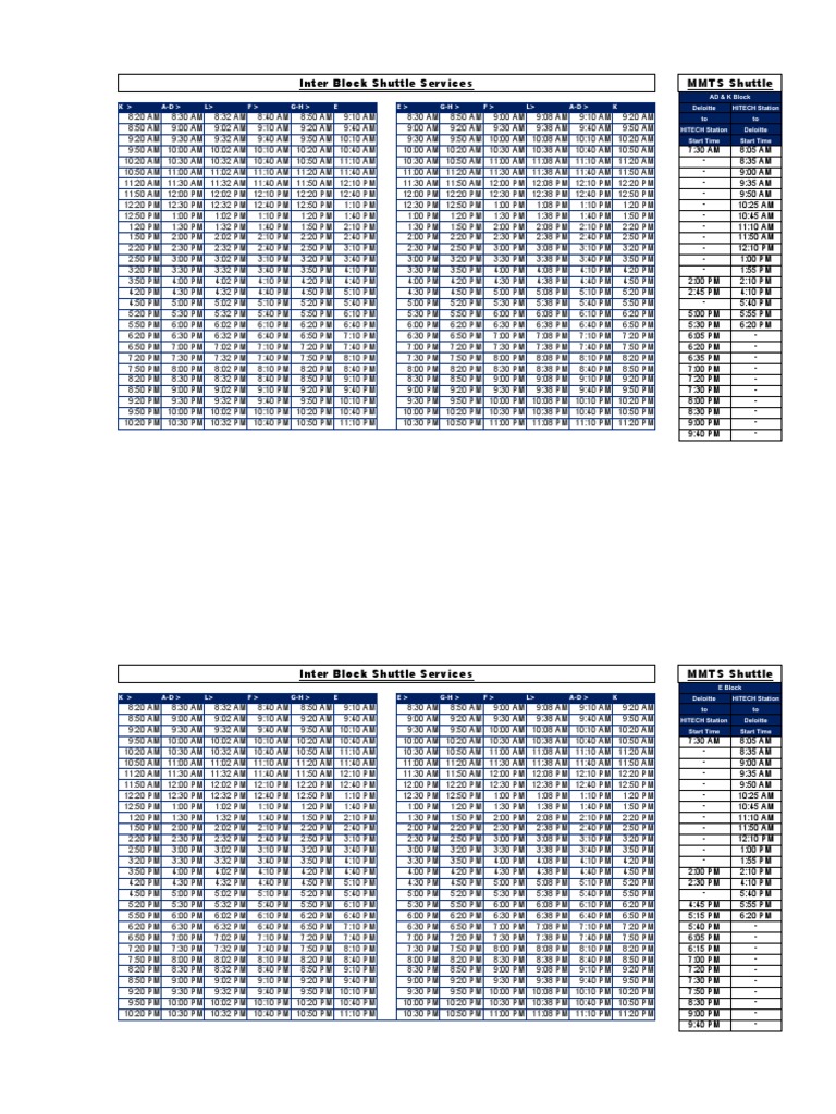 MMTS Shuttle Schedule Deloitte HITECH | PDF | Home & Garden