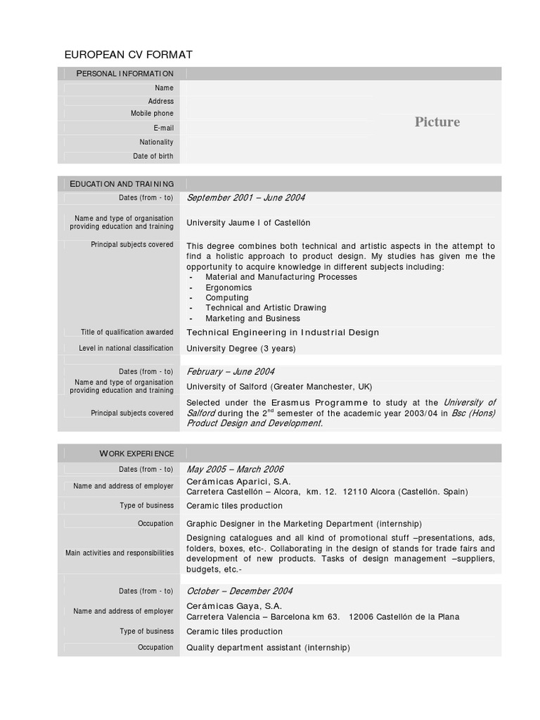 Picture: European CV Format | PDF | 3 D Computer Graphics | Design