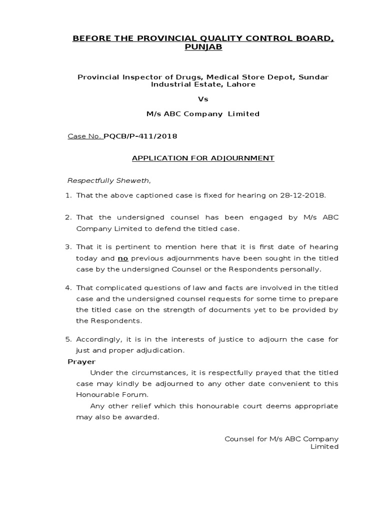 Sample Adjournment Application | PDF