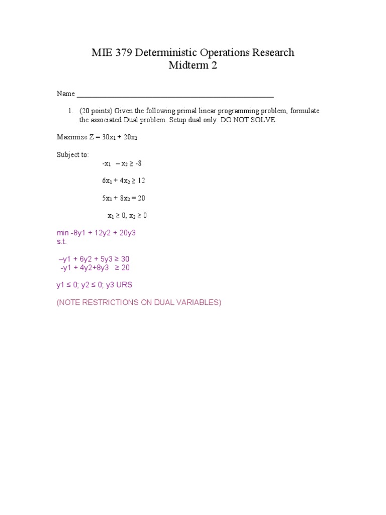 Midterm Review Solution | PDF | Mathematical Optimization | Linear Programming