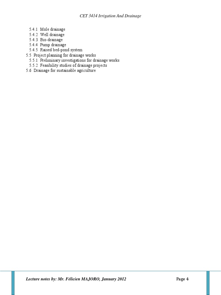 CET 3414 Irrigation and Drainage: Lecture Notes By: Mr. Félicien MAJORO ...