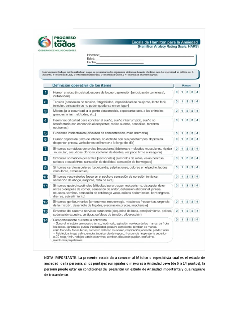 Ansiedad Escala de Hamilton | PDF