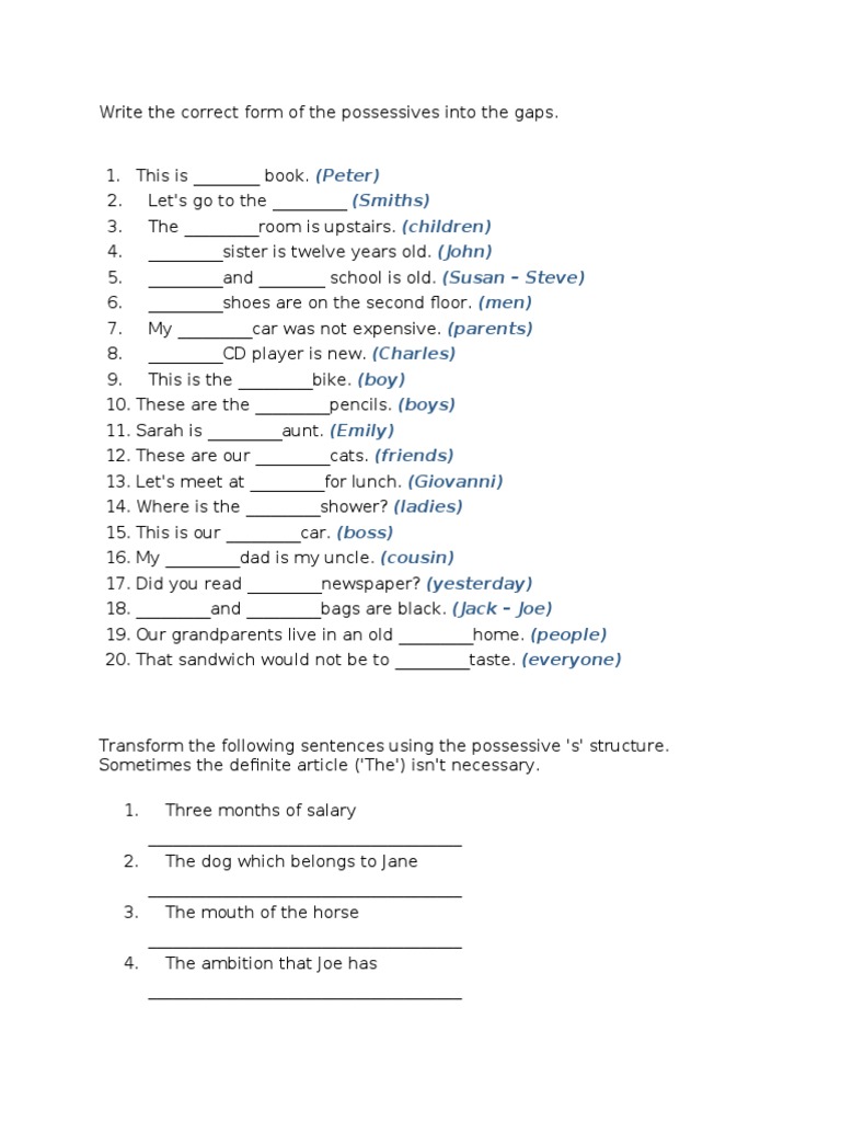 Possessive Forms and Pronouns Worksheet | PDF | Grammar | Linguistic ...