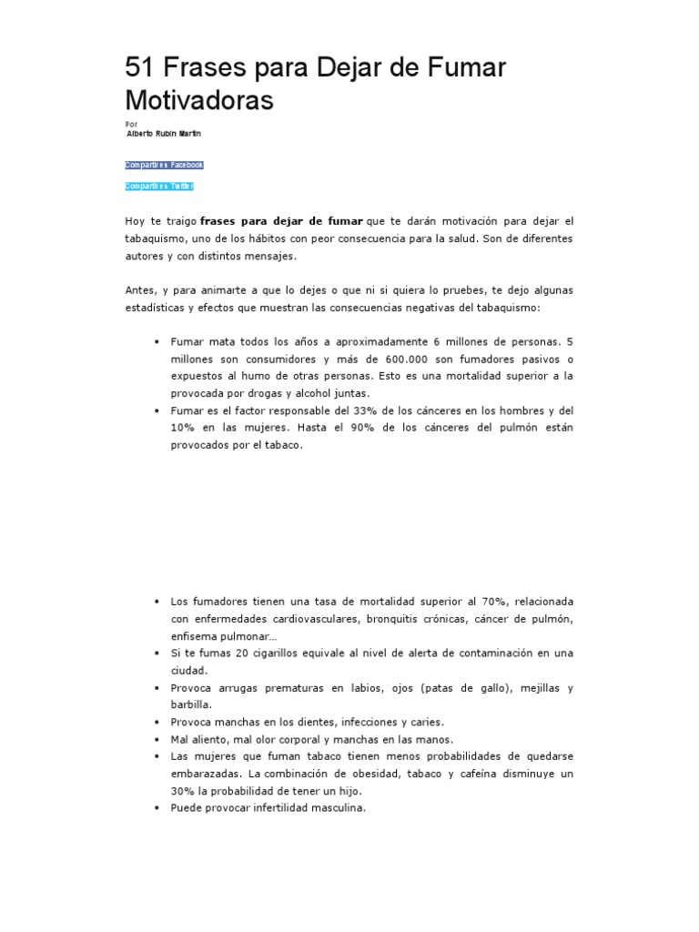 51 Frases para Dejar de Fumar Motivadoras | PDF | Nicotina | Tabaco
