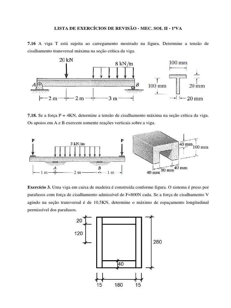 Lista de Exercicio de Revisão - Mec Sol II PDF | PDF | Estresse ...
