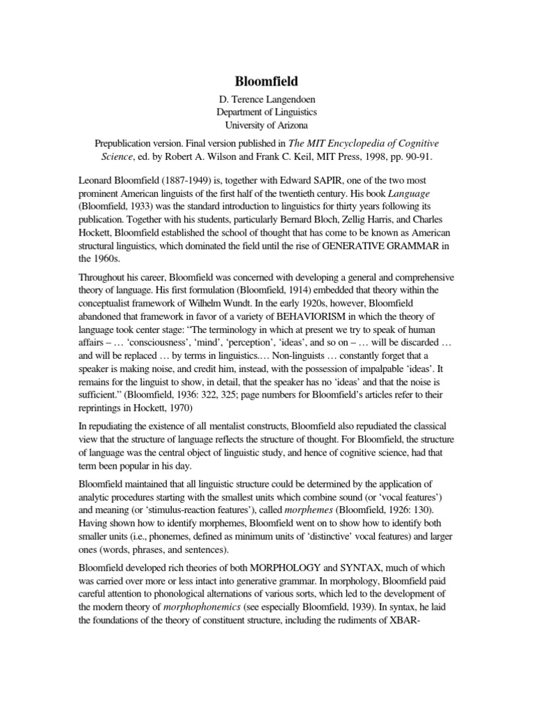 Bloomfield | PDF | Morphology (Linguistics) | Linguistics