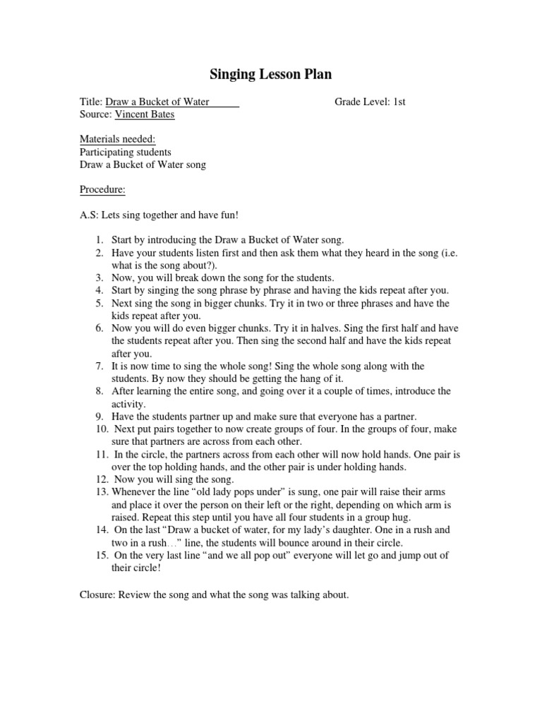Singing Lesson Plan | PDF | Pedagogy | Neuropsychological Assessment