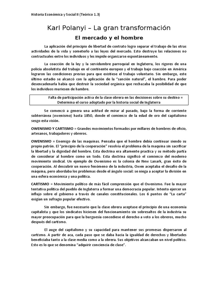 Resumen: Karl Polanyi - La Gran Transformacion | PDF | Revolución industrial | Capitalismo