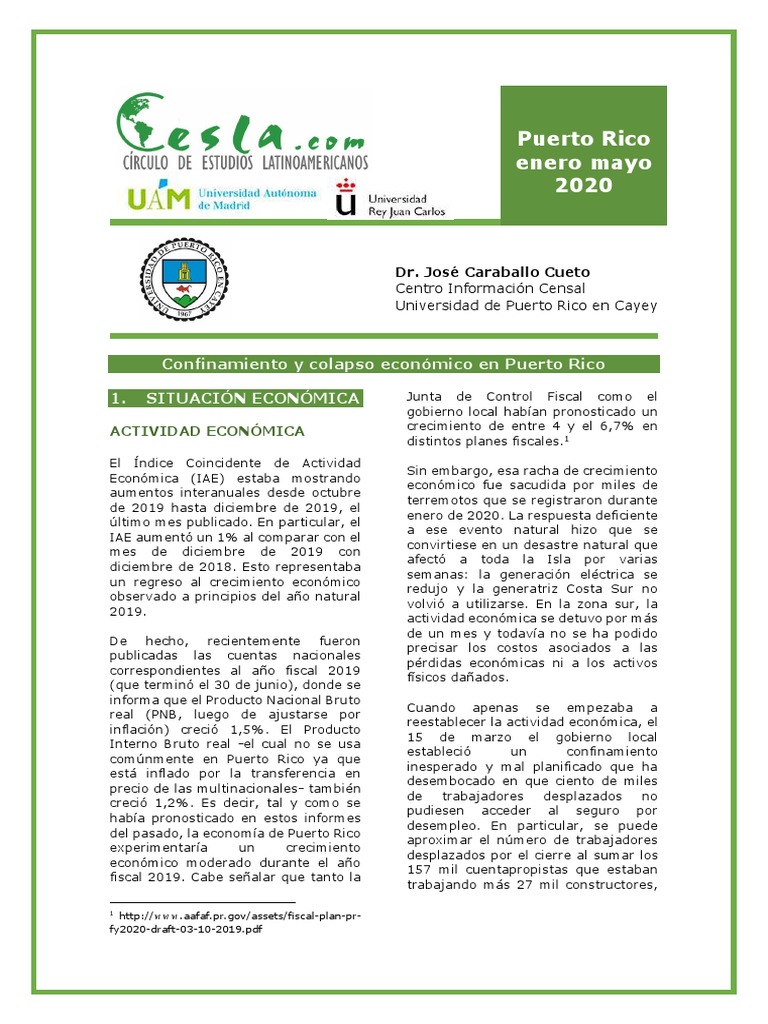 05-05-20-Informe Economia Puertorico Mayo 2020 | PDF | Inflación ...