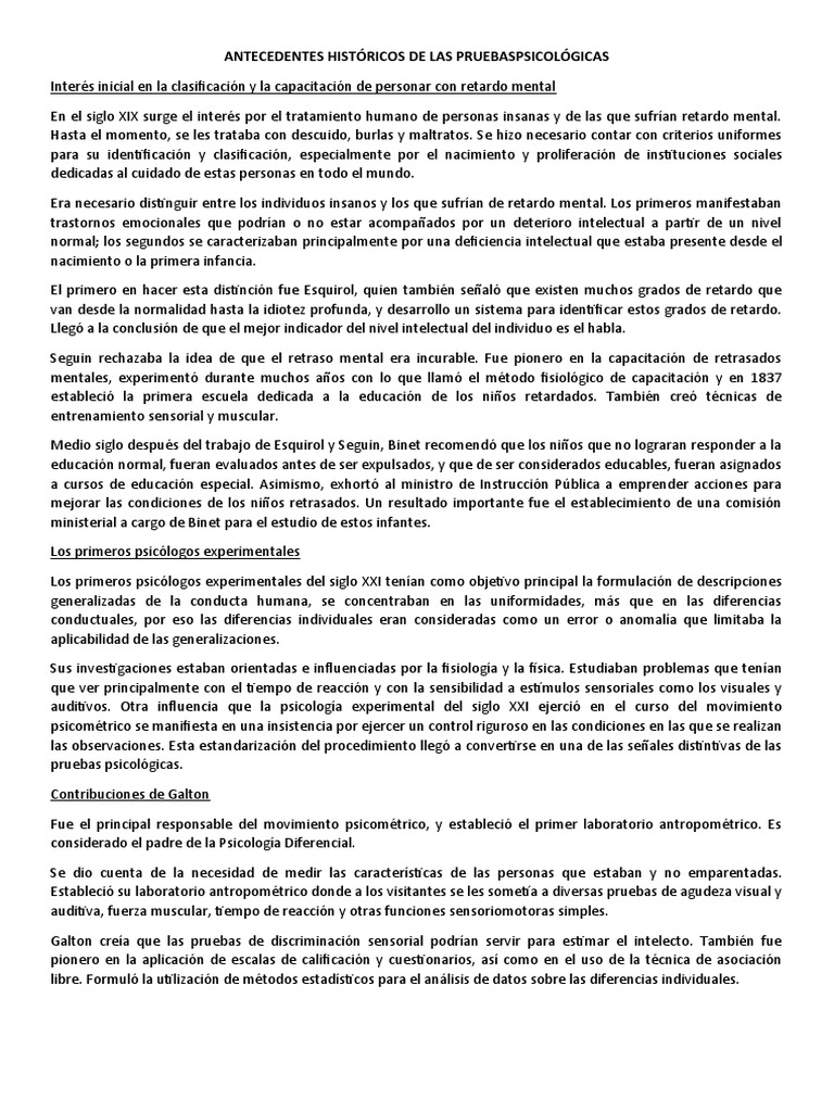 Historia de las Pruebas Psicológicas | PDF | Inteligencia | Cociente de inteligencia